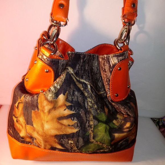 Bags | Orange And Brown Fall Time Trees And Leaves Trimmed In Silver ...